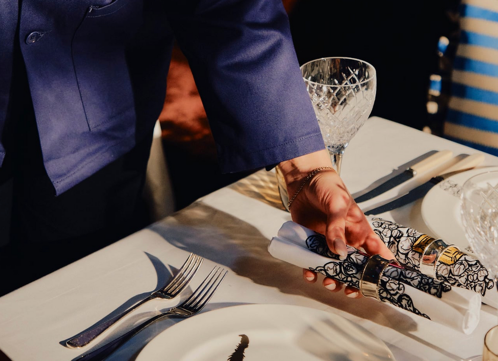 Bespoke Giles Deacon Table Linen at Soho House | Peter Reed